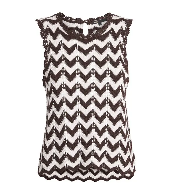 Maje Cotton Zigzag Crochet Sleeveless Top - Brown