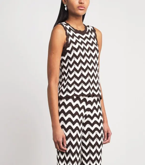 Maje Cotton Zigzag Crochet Sleeveless Top - Brown