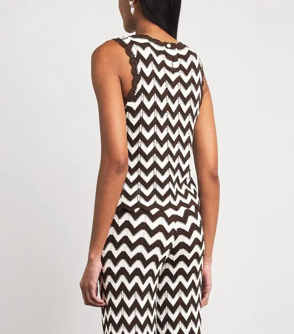 Maje Cotton Zigzag Crochet Sleeveless Top - Brown