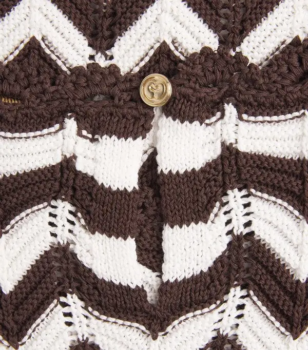 Maje Cotton Zigzag Crochet Sleeveless Top - Brown