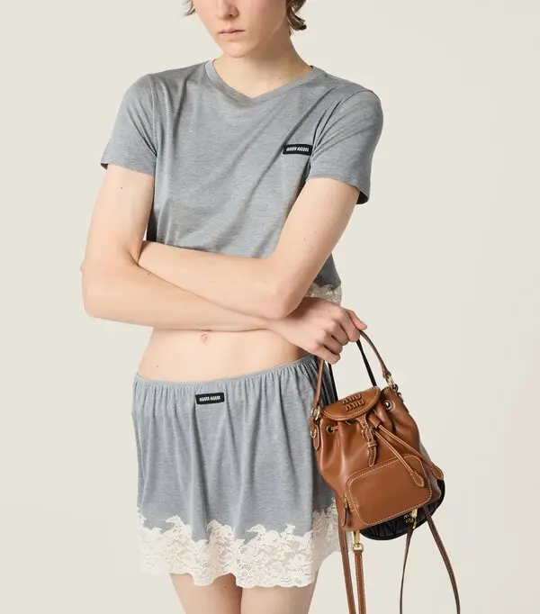 Miu Miu Silk Jersey Mini Skirt With Lace Hem