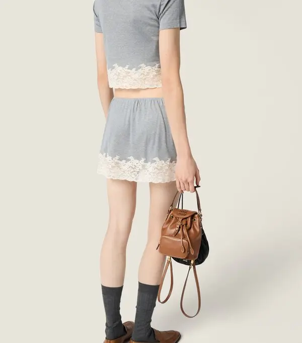 Miu Miu Silk Jersey Mini Skirt With Lace Hem