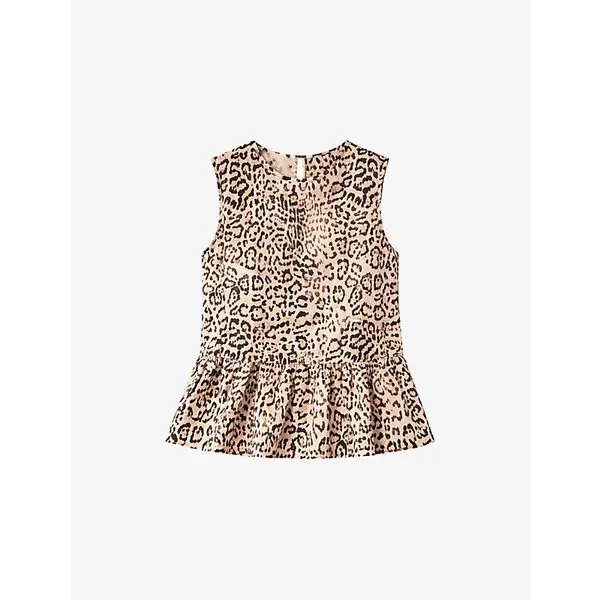 RO&ZO Sleeveless Peplum Hem Top With Print - Leopard