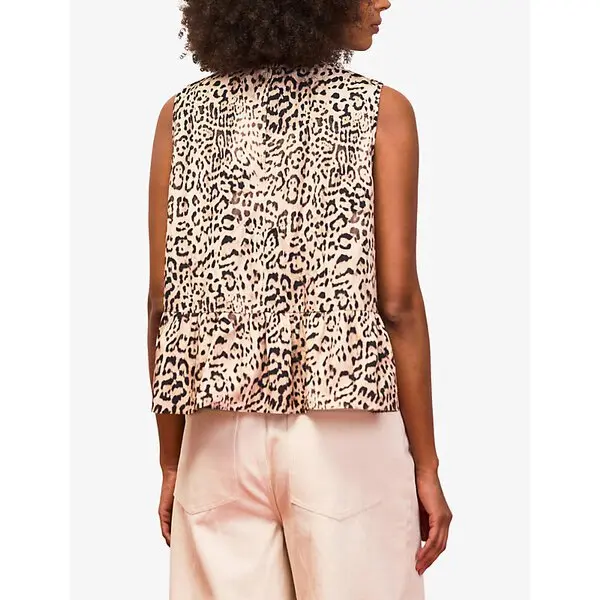 RO&ZO Sleeveless Peplum Hem Top With Print - Leopard