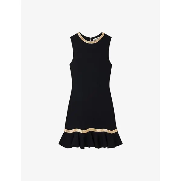 Sandro Metallic Trim Sleeveless Knitted Mini Dress - Black
