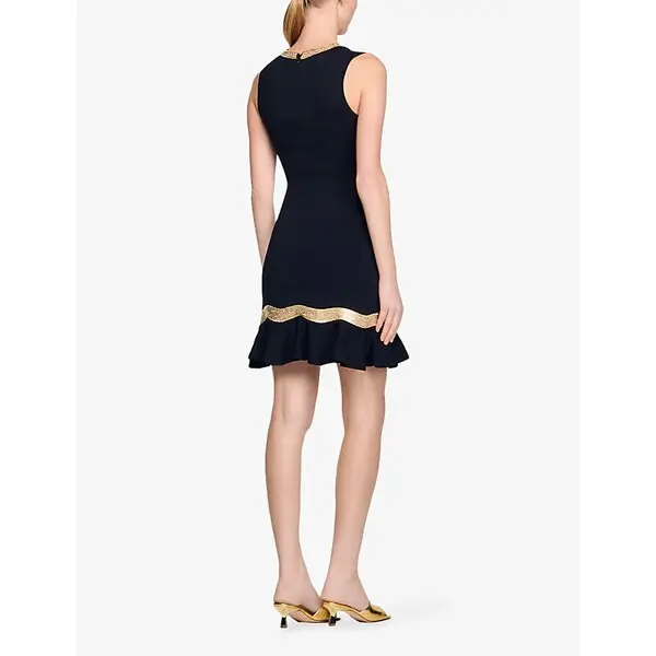 Sandro Sleeveless Knitted Mini Dress With Metallic Trim