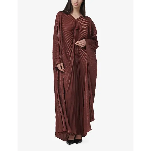 LEEM Pleated V-neck Woven Maxi Dress