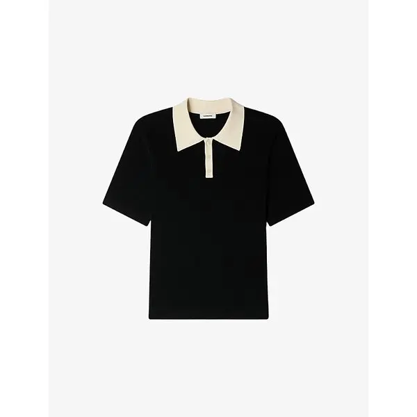 Sandro Contrast-collar Stretch-knit Polo Shirt - Black