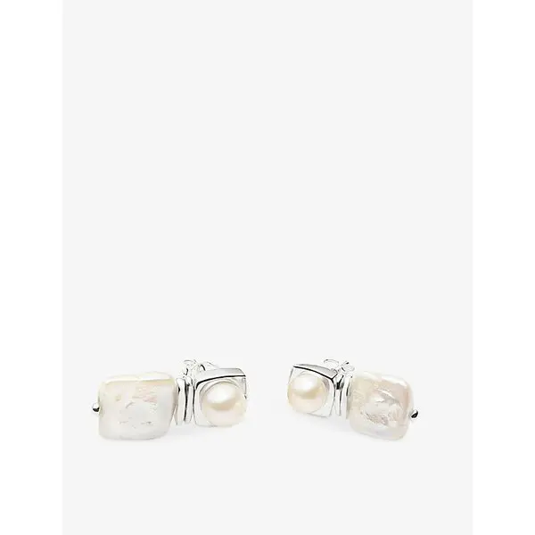 MISSOMA Square Pearl Sterling-plated Brass Drop Earrings