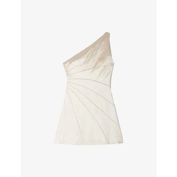 Sandro Satin One-shoulder Mini Dress - Latte