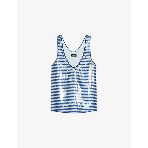 Zadig&Voltaire Tarys Striped Sequin-embellished Top - Sky