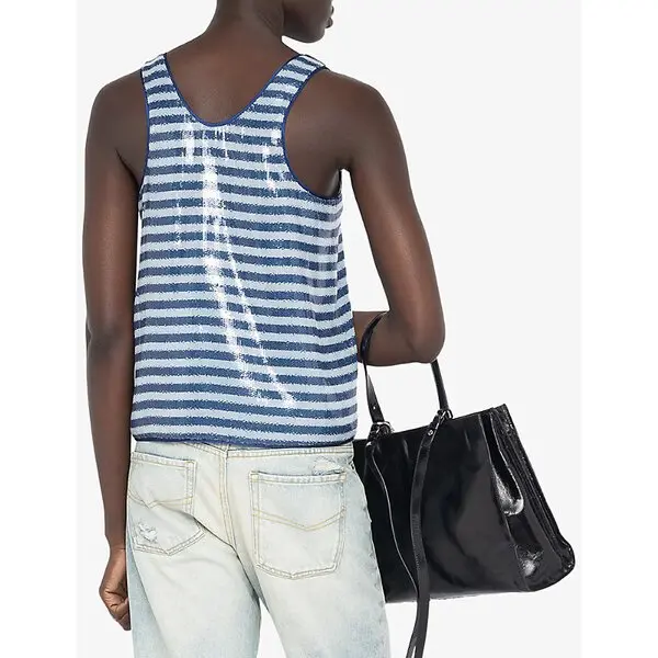 Zadig&Voltaire Tarys Striped Sequin-embellished Top - Sky