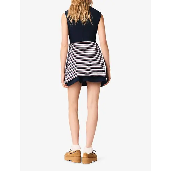 Maje Flared Contrast Collar Mini Dress - Navy