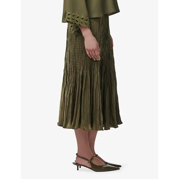 LEEM Pleated Elasticated-waist Woven Midi Skirt