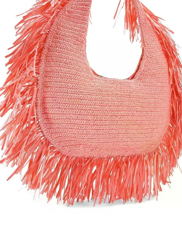 Kurt Geiger Large Raffia Shoulder Bag With Fringe Trim