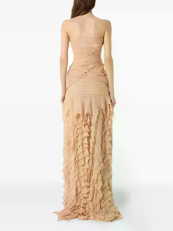 Blumarine Strapless Ruched Ruffled Maxi Dress