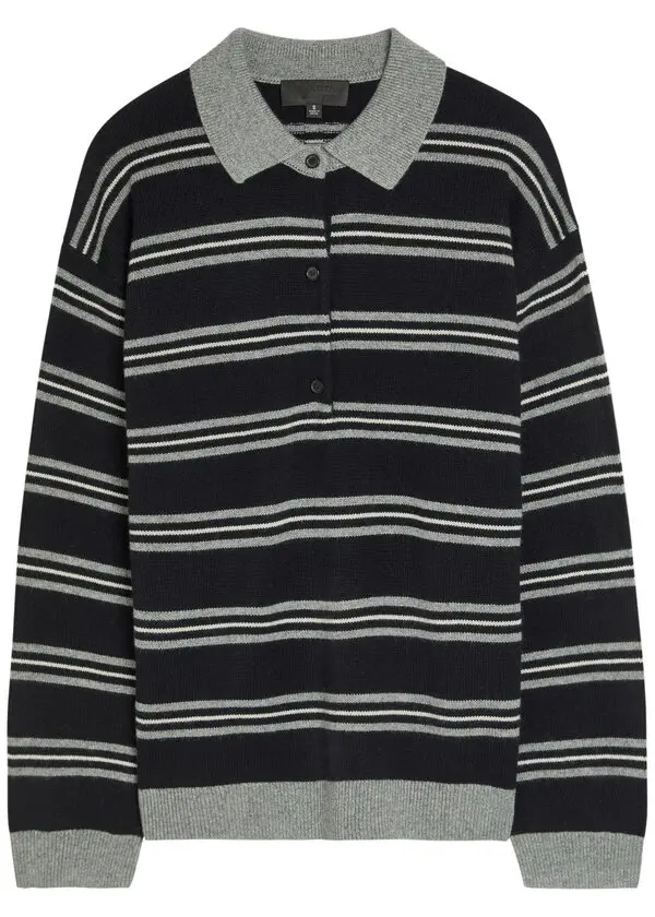 NILI LOTAN Galvez Striped Cashmere Polo Jumper