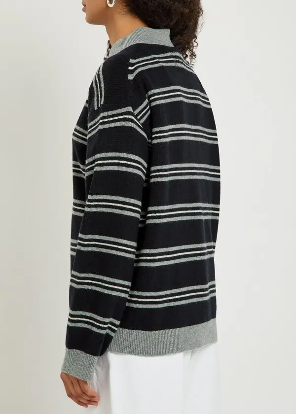 NILI LOTAN Galvez Striped Cashmere Polo Jumper