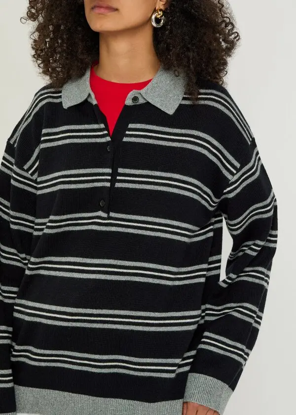 NILI LOTAN Galvez Striped Cashmere Polo Jumper