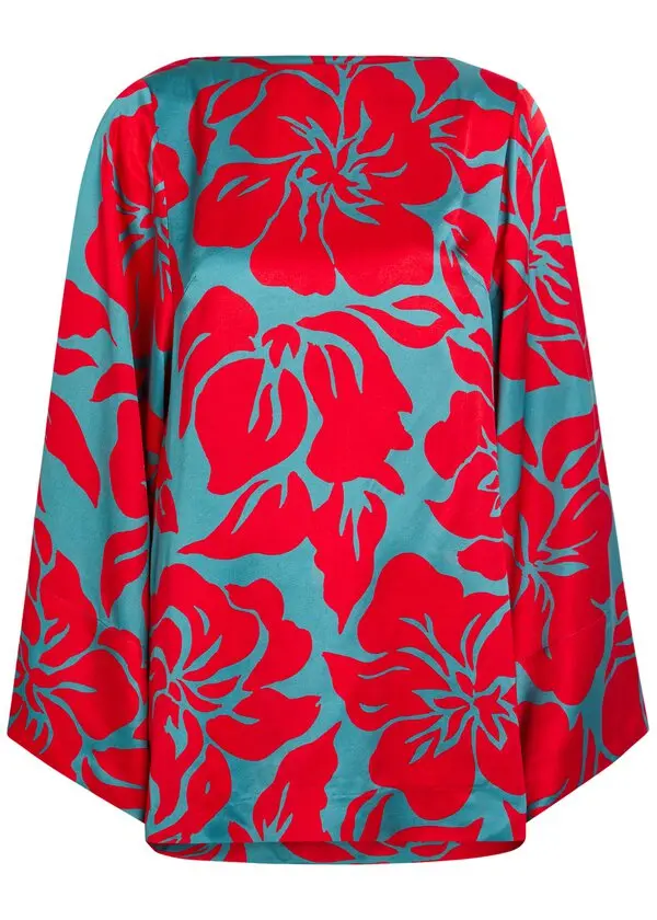 Dries Van Noten Floral Printed Satin Top - Grey