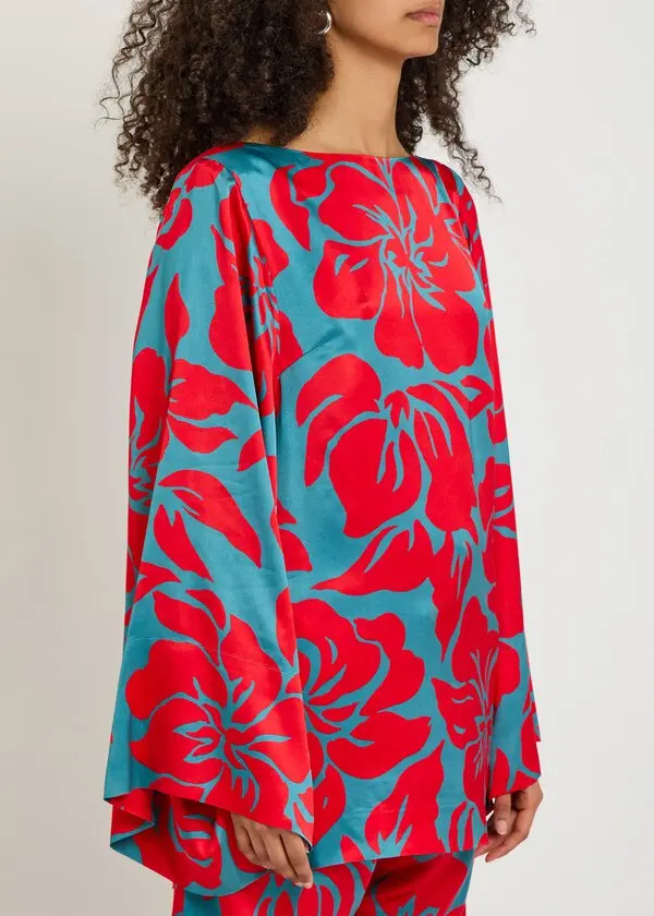 Dries Van Noten Floral Printed Satin Top - Grey