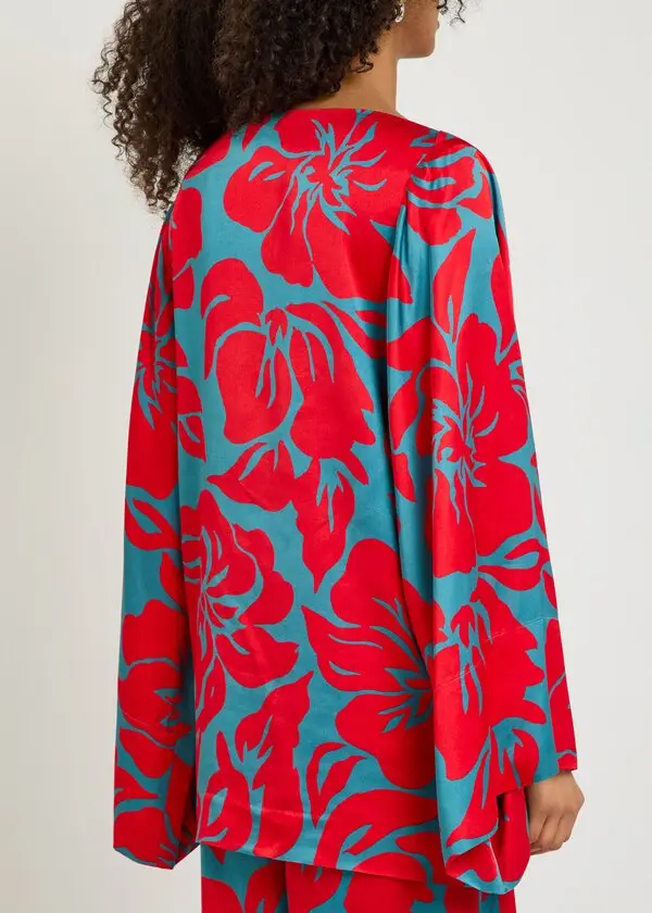 Dries Van Noten Floral Printed Satin Top - Grey