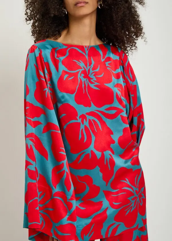Dries Van Noten Floral Printed Satin Top - Grey