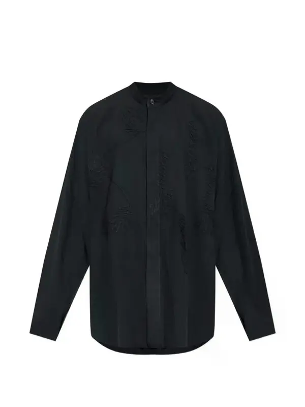 Issey Miyake Embroidered Collarless Shirt - Black