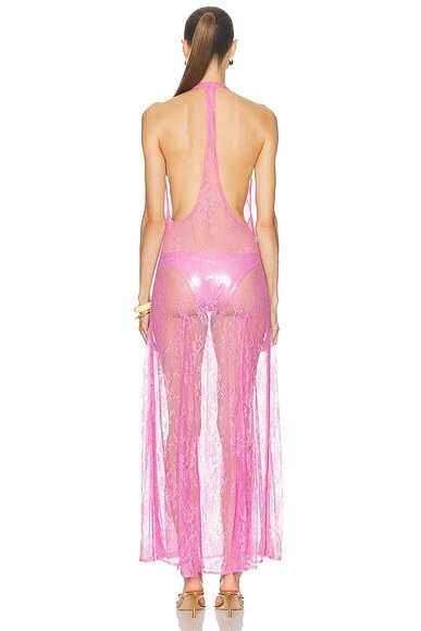 ADRIANA DEGREAS Lace Bare Back Long Dress - Pink