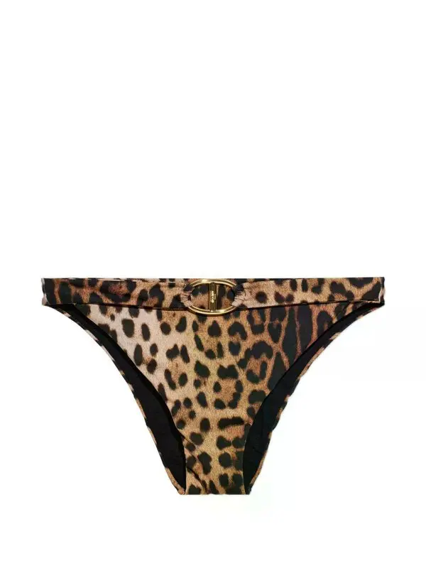 Moschino Leopard Print Bikini Bottoms With Gold-plated Buckle - Neutrals
