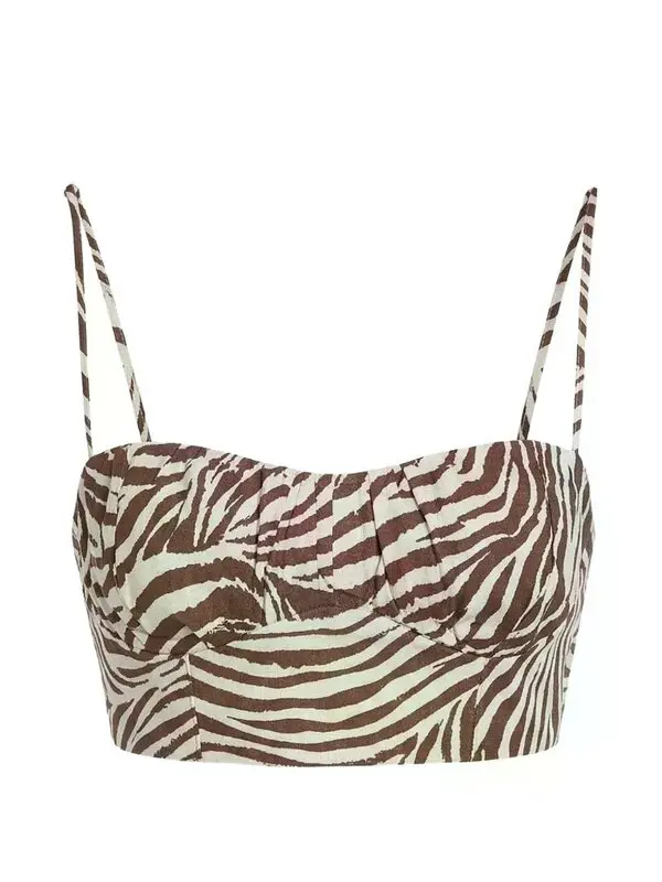 NICHOLAS Yulia Zebra Print Sweetheart Neckline Cropped Top
