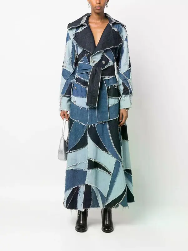 Philipp Plein Denim-patchwork Double-breasted Coat