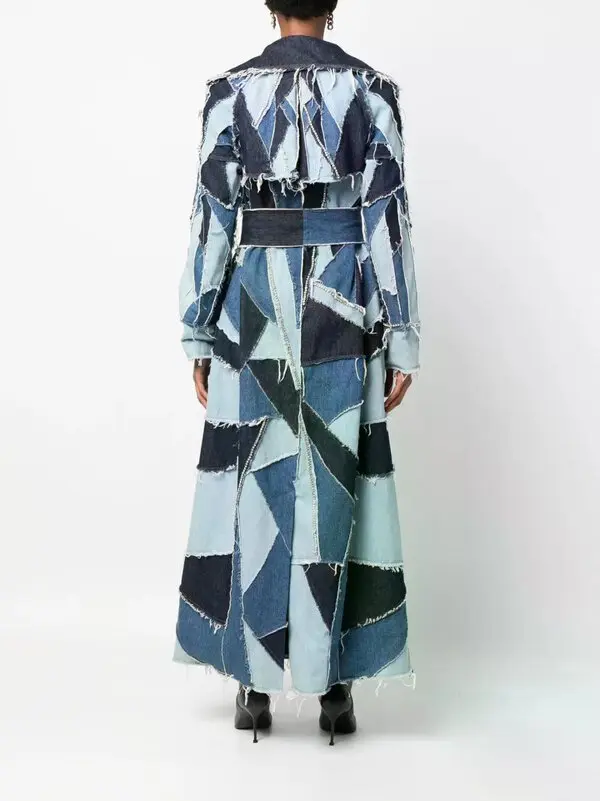 Philipp Plein Denim-patchwork Double-breasted Coat