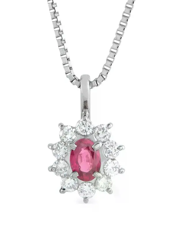 LB EXCLUSIVE Floral Ruby And Diamond Pendant Necklace In Platinum - Silver
