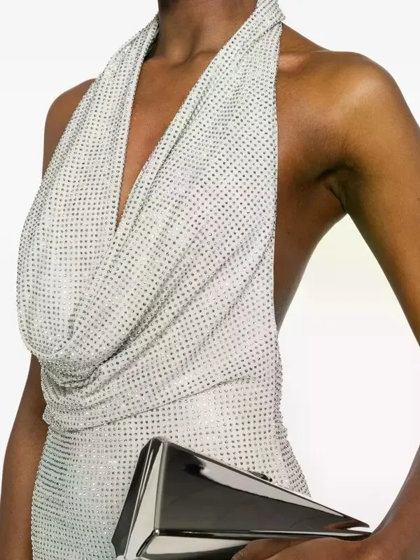 TWENTY FOURHAITCH Halterneck Mini Dress With Cowl Neck - Silver
