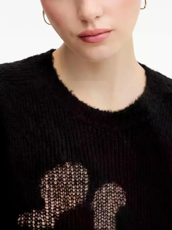 BENETTON Openwork Round Neck Sweater - Black