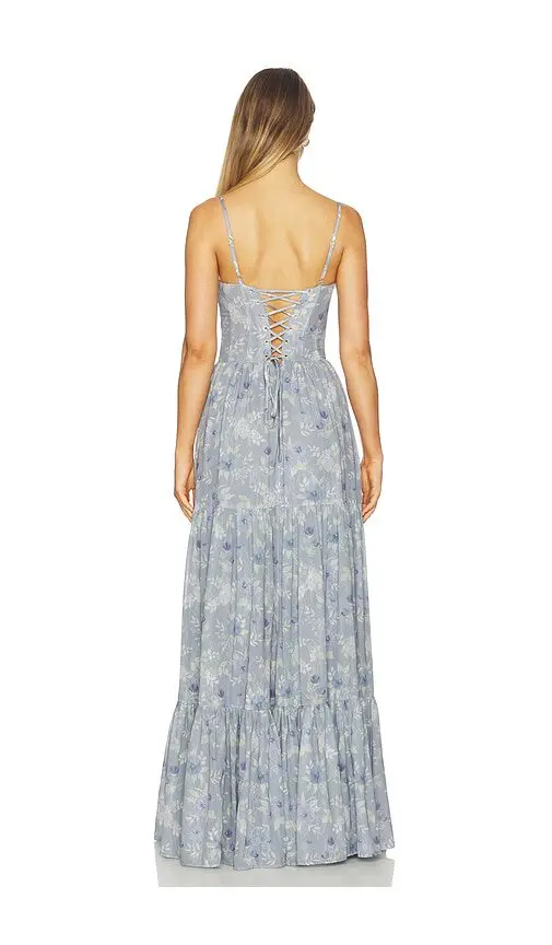 V. CHAPMAN Tiered Maxi Dress With Corset Detail - Slate