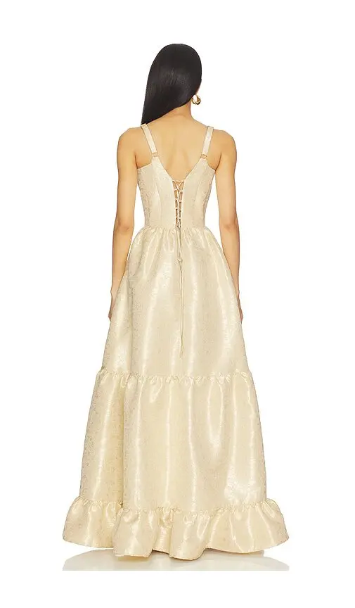 V. CHAPMAN Avery Metallic Brocade Maxi Dress - Lemon