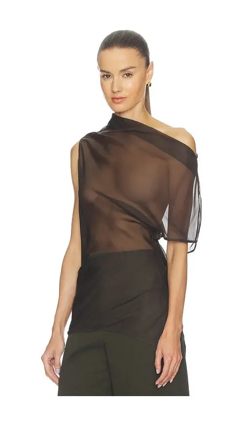 EAVES Saeunn Asymmetrical Draped Top - Brown