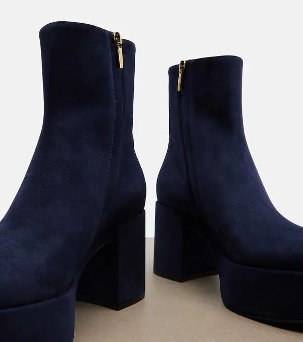 GIANVITO ROSSI Suede Platform Ankle Boots - Blue