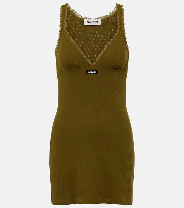 Miu Miu Lace-trimmed Pointelle Cotton Minidress - Green