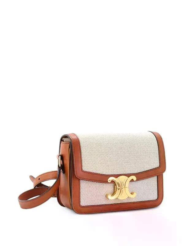 Celine Triomphe Shoulder Bag Canvas With Leather Teen Crossbody Bag - Neutrals