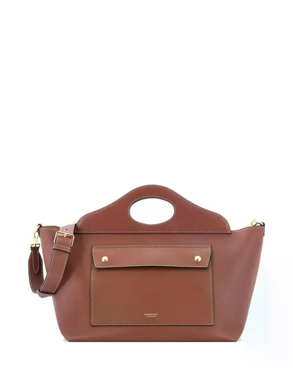 Burberry Soft Pocket Leather Small Tote Bag - Brown