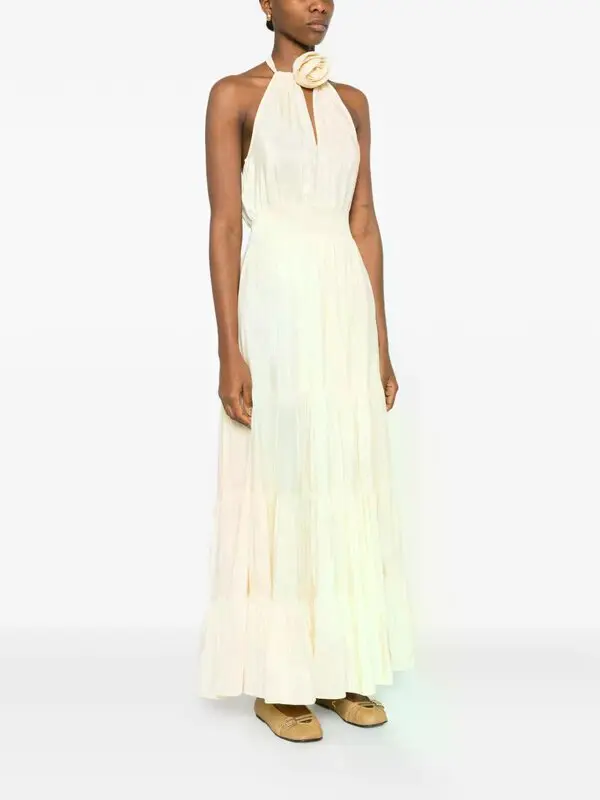 Sandro Floral Neck Linen Maxi Dress