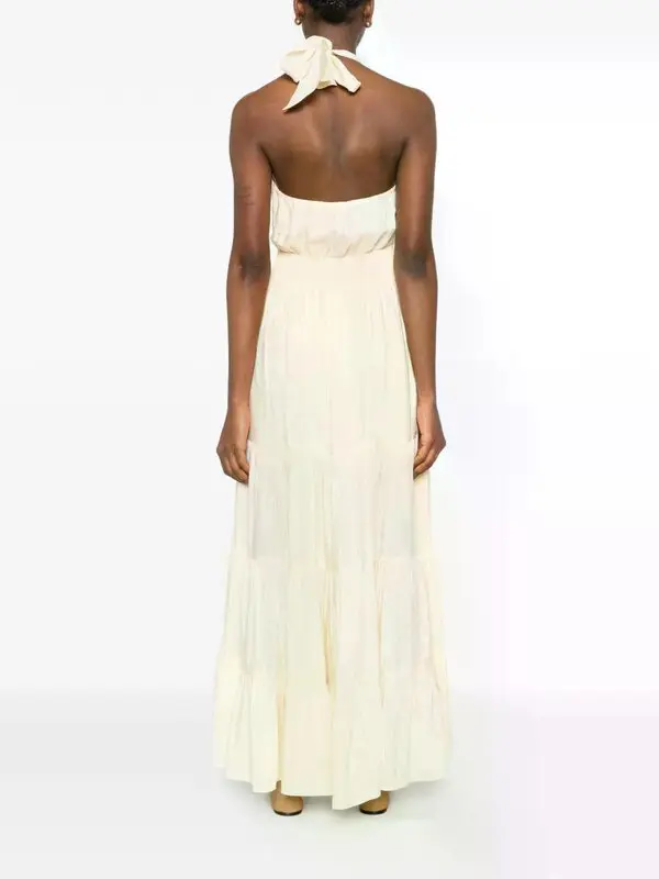 Sandro Floral Neck Linen Maxi Dress