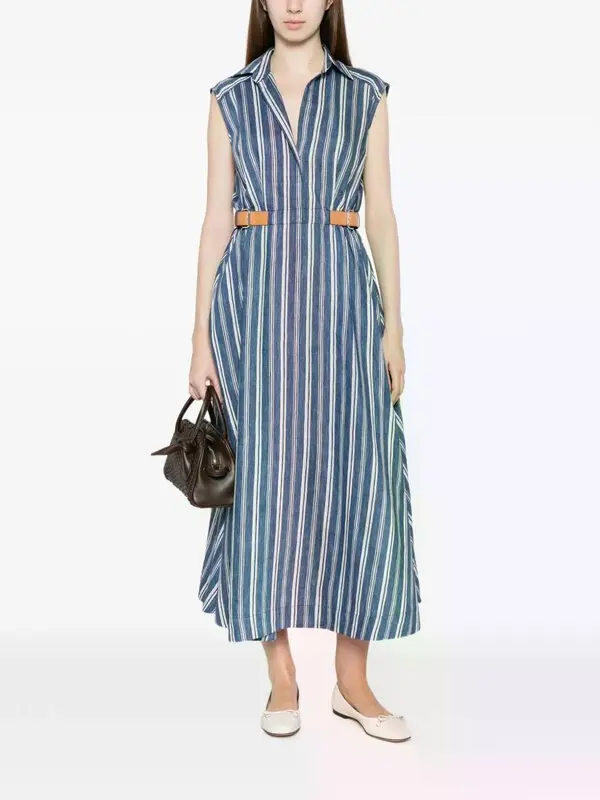 Sandro Striped Maxi Shirt Dress With Leather Tab