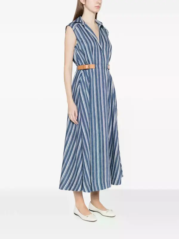 Sandro Striped Maxi Shirt Dress With Leather Tab