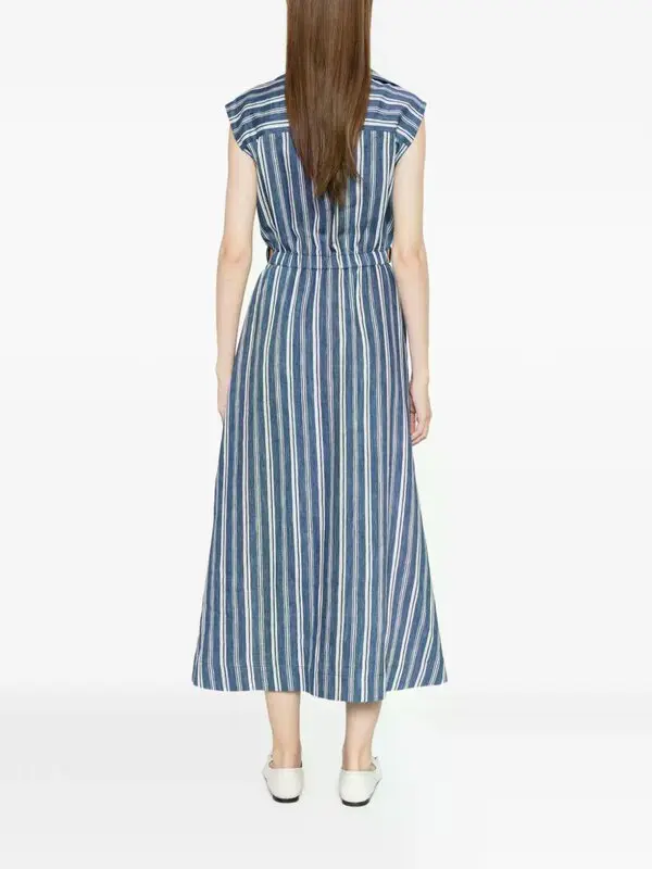 Sandro Striped Maxi Shirt Dress With Leather Tab