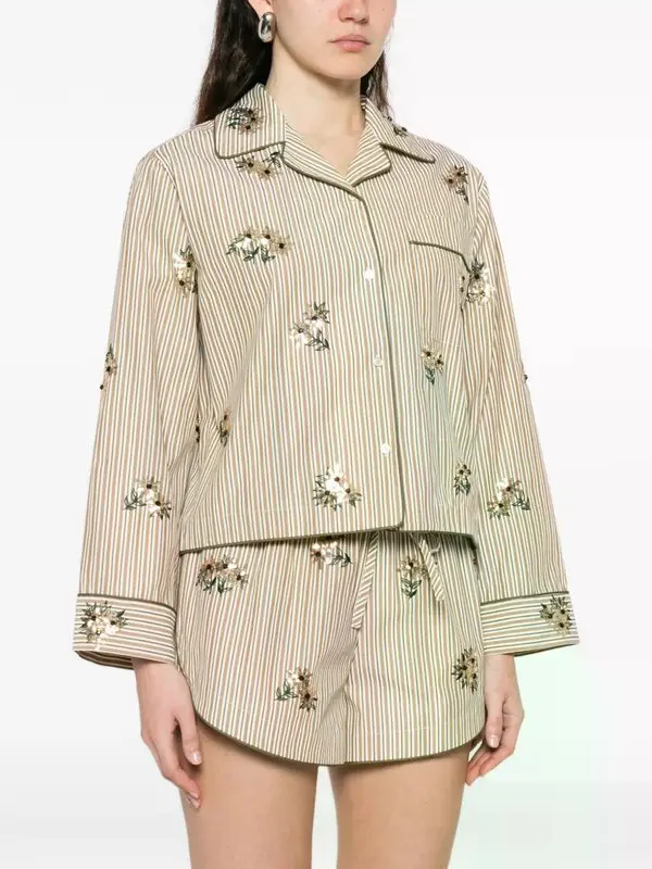 Sandro Striped Floral Embroidered Shirt