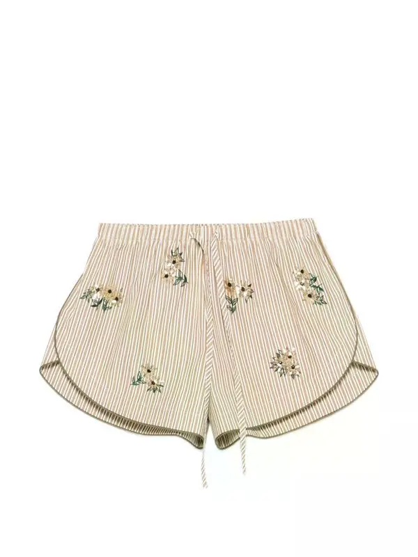 Sandro Floral Embroidered Striped Cotton Blend Shorts